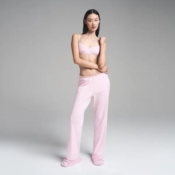 Skims Logo Pointelle Straight Leg Pant - Cherry Blossom | Editorialist